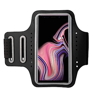 Premium Lycra Sports Running Armband Cell Phone Arm Case w Card Holder for iPhone XR 13 12 Pro 11 Pro XS Max, Samsung Galaxy S21 FE S21 S20 5G Note10 A51 A10S, Moto G8 Power G7 Plus, Pixel 5a (Black)