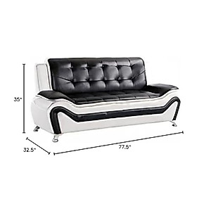 Beverly Fine Furniture 3 Piece Aldo Modern Sofa Set, Black/White