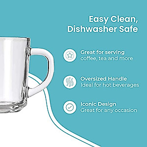 Clear Café Glass Coffee Mugs - 8 oz Heat Resistant Cups For Tea, Coffee, Espresso, Juice, Mulled Wine and More - Set of 6