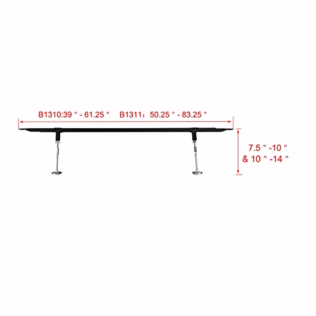KB Designs - Metal Adjustable Bed Frame Center Support Rail System - Queen/King/Cal King