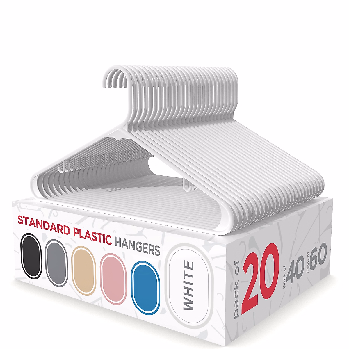 Sharpty Plastic Hangers Clothing Hangers Ideal for Everyday Standard Use (White, 20 Pack)