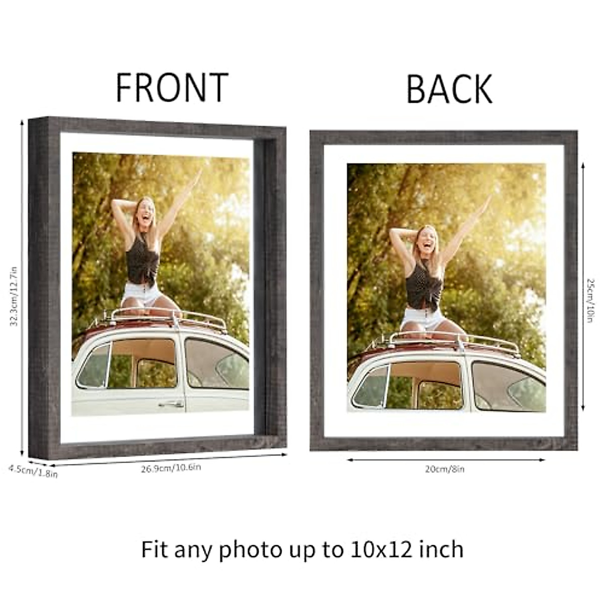 Trwcrt 8x10 Floating Picture Frame 2 Pack, Double Side Glass Picture Frames Display up to 10 x 12 Photos for Desktop or Wall Hanging, Gray