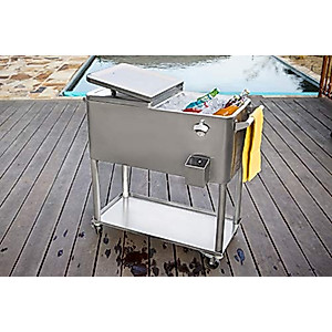 Permasteel PS-206-SS-AM 80 Quart Rolling Patio Cooler with Bottom Tray, Stainless Steel
