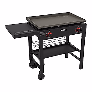 Nexgrill 2-Burner Propane Gas Griddle, 38,000BTUs, 514 sq. in. Flat Top for Outdoor Cooking, Patio, Tailgating, and Backyards, Cart with Caster, Side Shelves, Black, 720-0785