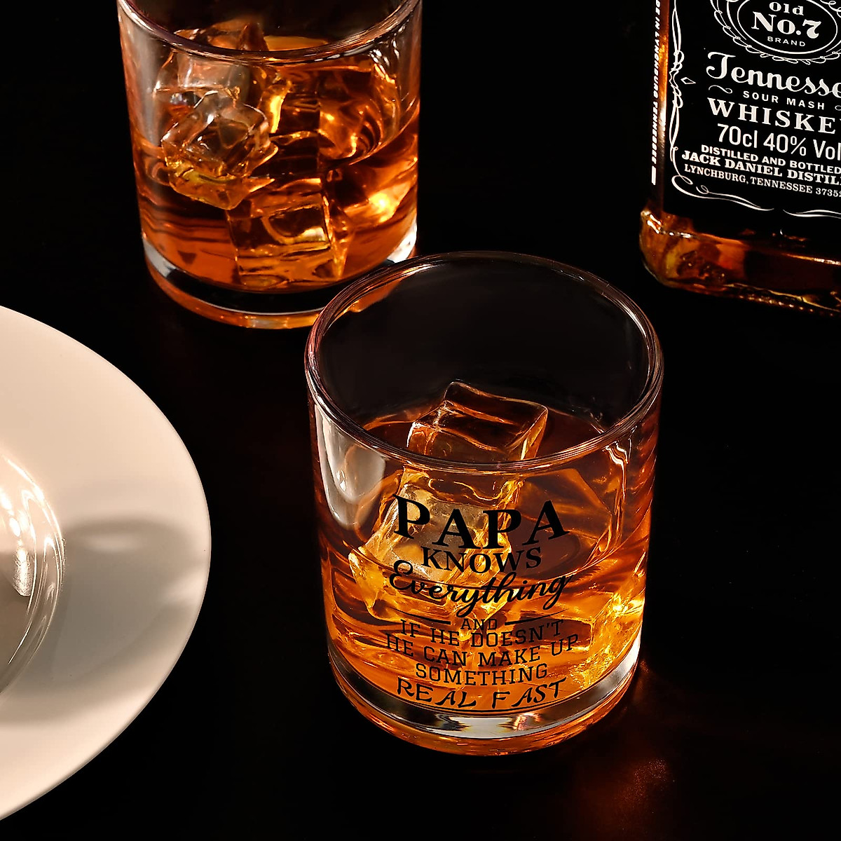 DAZLUTE Father’s Day Gifts, Papa Knows Everything Whiskey Glass, Birthday Gifts Christmas Gifts for New Dad Father Daddy Husband Men, Dad Gifts from Daughter Son Wife, 10Oz Old Fashioned Glass