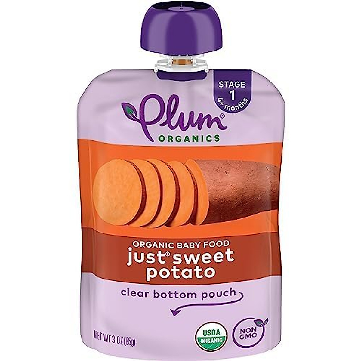 Plum Organics | Stage 1 | Organic Baby Food Meals [4+ Months] | Just Sweet Potato | 3 Ounce Pouch (Pack Of 12) Packaging May Vary