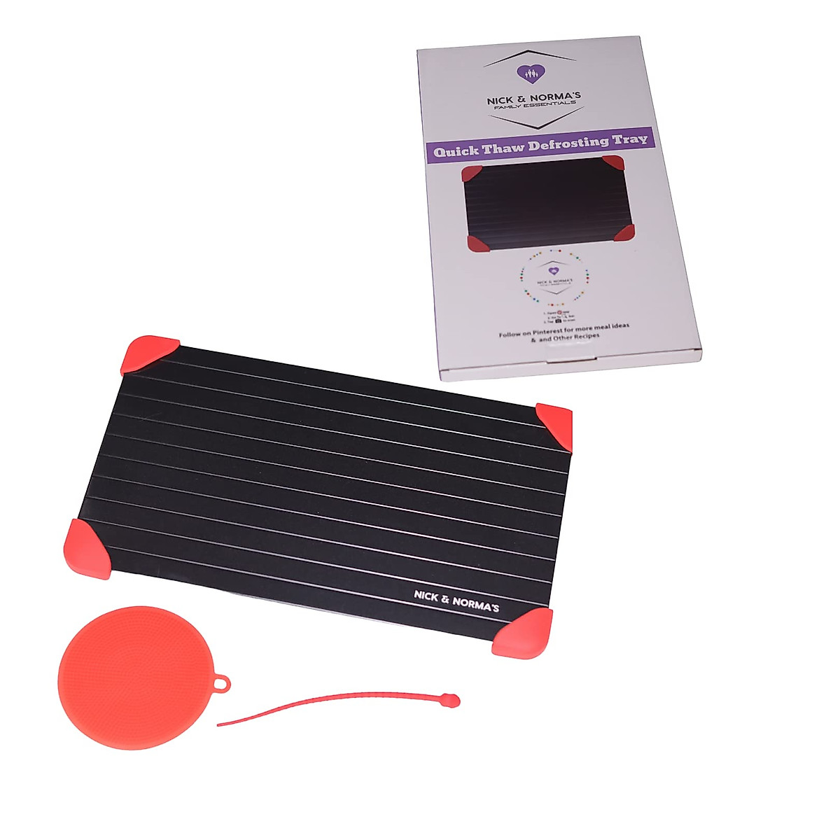 Nick & Norma's Kitchen Defrosting Tray for Frozen Meat – Thermal - Conducting Aluminum Defrosting Plate Board – Large Defrost Thawing Tray for Frozen Meat, Fish, Veggies - Silicone Riser & Water Ridge