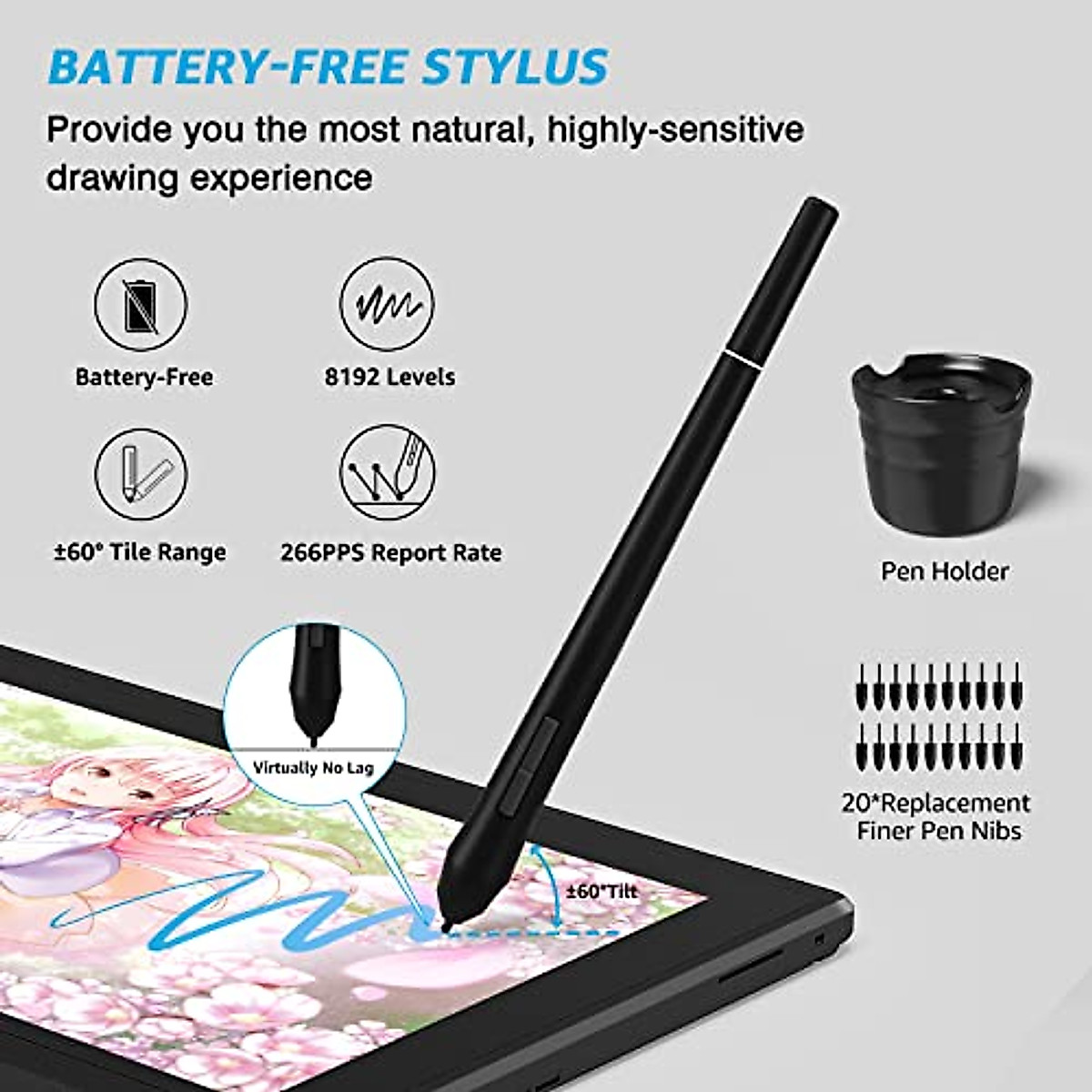 Drawing Tablet with Screen, 15.6'' XOPPOX Graphics Drawing Monitor Pen Display with 1080P Full Laminated Screen,Tilt 8192 Levels Battery-Free Stylus,Adjustable Stand,Compatible for Window/Mac
