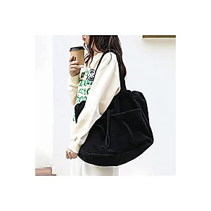 Ulisty Women Large Capacity Corduroy Drawstring Tote Bag Pockets Shoulder Bag Casual Handbag Hobo Bag Shopping Bag red