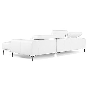 Zuri Furniture Rousso Leather Sectional with Ratcheting Headrests and Right Chaise in White