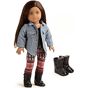 Sweet Dolly 4PC Doll Clothes Denim Jacket Tank Top Leggings Shoes for American 18 inch Doll