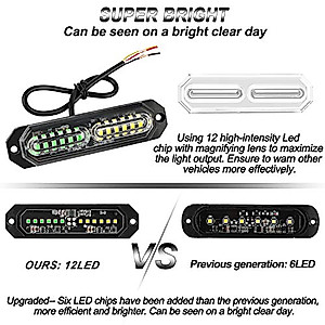 ASPL 8pcs Sync Feature Ultra Slim 12-LED Surface Mount Flashing Strobe Lights for Truck Car Vehicle LED Mini Grille Light Head Emergency Beacon Hazard Warning lights (Green/White)