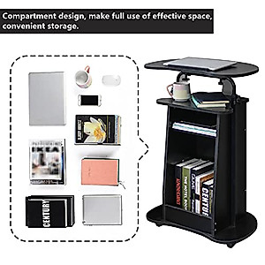 Lectern Podium Stand, Stuffygreenus Mobile Height Adjustable Church Classroom Lecture, Portable Presentation Concert Podium, Standing Laptop Cart with Wheels, Black