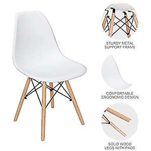 SUPER DEAL Mid Century Modern DSW Shell Lounge Plastic Dining Chair Set of 4, Side Chairs with Solid Wood Legs for Living Room, Kitchen, Dinning Room, Bedroom, White