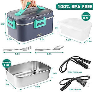 Lemasa Electric Lunch Box Food Heater 75W,1.8L Larger Heated Lunch Boxes for Adults,12V/24V/110V Portable Lunch Warmer for Car/Truck/Work with Leakpro