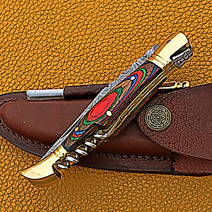 Smart & Sharp Custom Handmade Damascus Steel Folding Knife Pocket Knife AR17418Multi Colored wood Multi