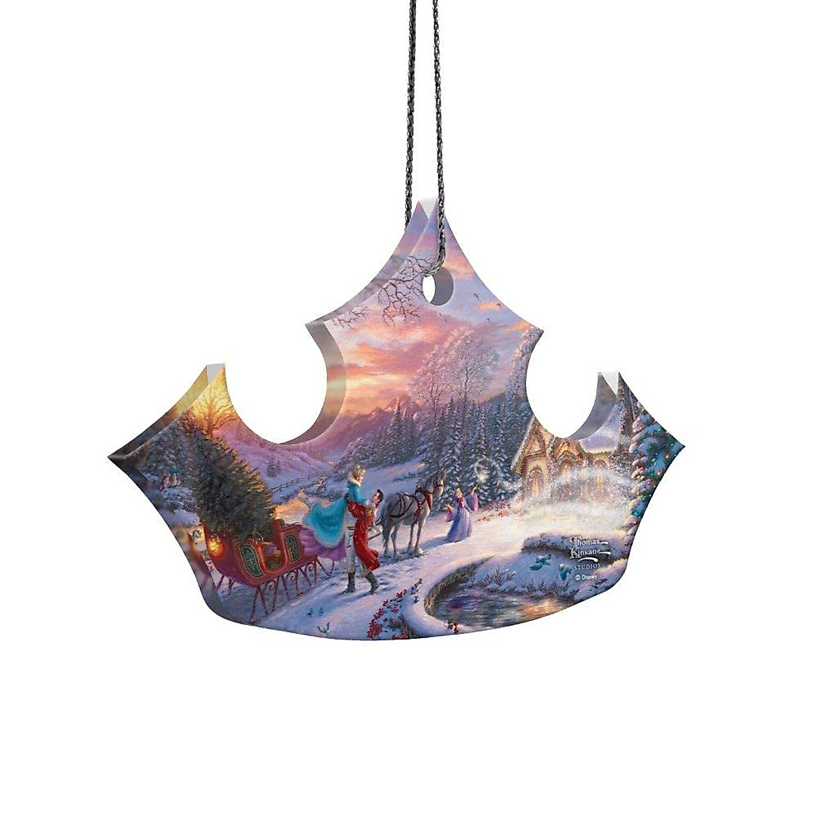 Disney – Cinderella Brings Home The Tree – Holiday Disney Collection – Thomas Kinkade Studios - Crown Shaped Hanging Acrylic Print Accessory – Officially Licensed Collectible
