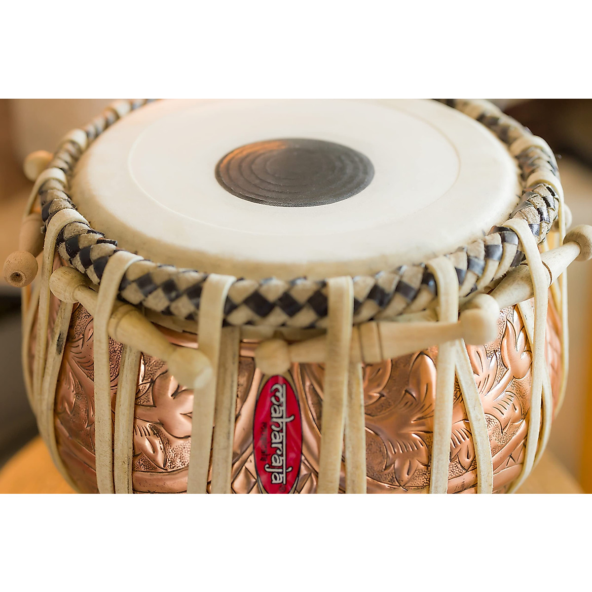 Tabla Drum Set by Maharaja Musicals, Professional, 3.5 Kg Copper Bayan - Designer Carving, Sheesham Tabla Dayan, Padded Bag, Hammer, Cushions, Cover, Tabla Musical Instrument (PDI-CJH)
