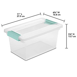 Sterilite Medium Clip Box, Stackable Small Storage Bin with Latching Lid, Plastic Container to Organize Office, Crafts, Clear Base and Lid, 4-Pack