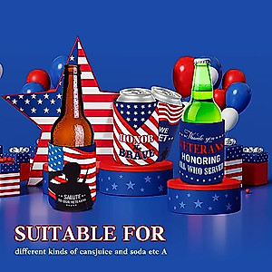 Tenceur 48 Pcs Military Veteran Gifts Patriotic Gift American Flag Bottle Cooler Sleeves Collapsible Insulator Reusable Can Bottle for Veterans Day Memorial Day, 12 oz