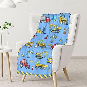 Construction Truck Blanket Gift - 40 x 50 Inches Cute Excavator Throw Blanket for Trucks Lovers, Kids, Boys & Men - Blue Soft Fuzzy Blankets for Bed, Couch & Travel