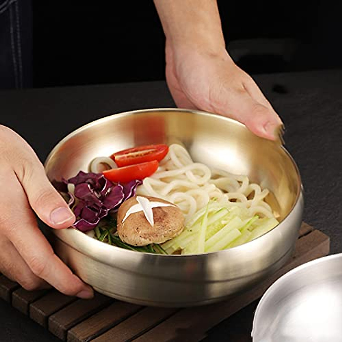 Luxshiny Double- Wall Insulated Stainless Steel Soup Bowl Insulated Bowls for Cereal Soup Ice Cream Rice Noodles Salad Kids Snacks 19. 5cm Gold