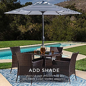 Best Choice Products 5-Piece Indoor Outdoor Wicker Dining Set Furniture for Patio, Backyard w/Square Glass Tabletop, Umbrella Cutout, 4 Chairs - Cream