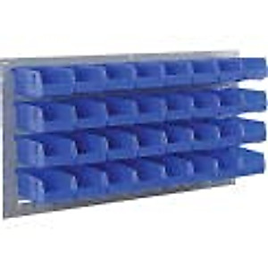 Wall Bin Rack Panel with (32) Blue Bins, 36x7x19
