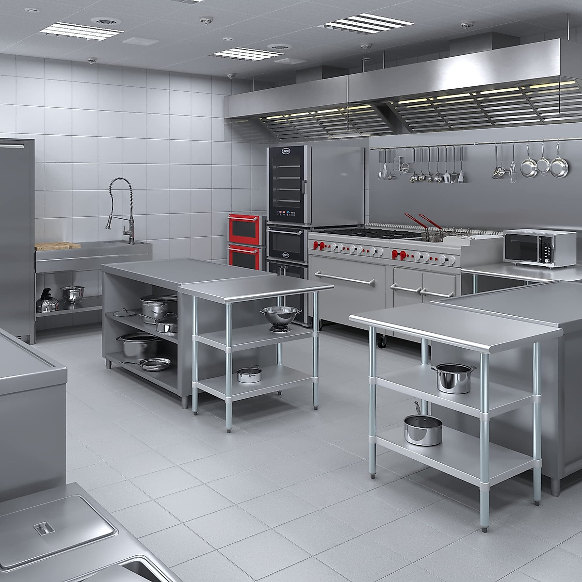 AmGood 36" Long X 24" Deep Stainless Steel Work Table with 2 Shelves | Metal Food Prep Station | Commercial & Residential NSF Utility Table