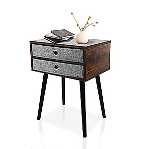 NO MORE TAG Nightstand, Wood Bedside Tables with 2-Drawers, Mid Century Modern End Table Night Stand for Living Room, Bedroom, Brown