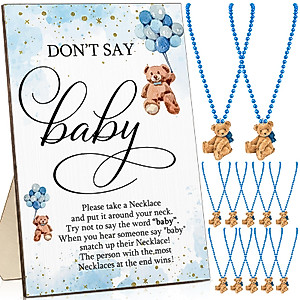 Roowest 51 Don't Say Baby Shower Game Including Blue Bear Theme Baby Game Sign and 50 Bear Felt Necklaces Gifts for Gender Reveal Party Favors Baby Shower Prizes
