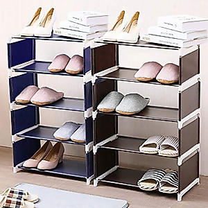 Shoe Storage Organizer Rack, 5-Tier Stackable Free Standing Shoe Shelf for 10 Pairs of Shoes ( Include Safety Work Gloves ) for Small Spaces- Blue
