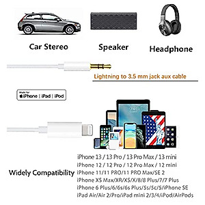 Aux Cord for iPhone,[Apple MFi Certified] Lightning to 3.5 mm AUX Cable for Car Stereo, Speaker, Headphone, Auxiliary Audio Cable Compatible with iPhone 14 13 12 11 XS XR X 8 7 3.3FT White