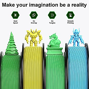 WEEFUN 3D Printer Filament Bundle 250g X 4 Spools, PLA Filament 1.75mm 3D Printing Material, Four Bright Color PLA Filaments Kit for 3D Printer Green/Light-Green/Yellow/Sky Blue, Fit Most 3D Printers