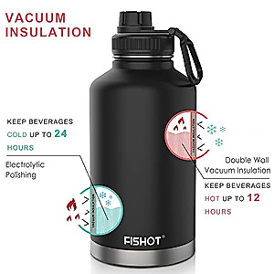 Fishot 64 oz Insulated Water Bottle bundled with 32 oz Stainless Steel Water Bottle