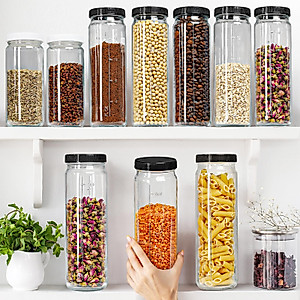 Ritayedet 8 Pack 20 Oz Glass Juicing Bottles w 8 BK SCREW Lids(100% Airtight Sturdy Lid w Silicone) & 4 WH SCREW Lids w Hole & 4 Straws - Drinking Jars, Travel Water Cups