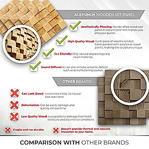 Acepunch 6 Artistic 3D Mosaic Premium High-Grade Finland Wooden Wall Art Panel Room DIY Acoustic Sound Diffuser STC 27 Home Studio Wood Soundproofing Noise Reduction Wood Decor 12x12in AP1254