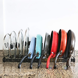 X-cosrack 11 Dividers Pot Pan Lid Rack Bakeware Cupboard Organizer, Expandable, Patent Pending. Black