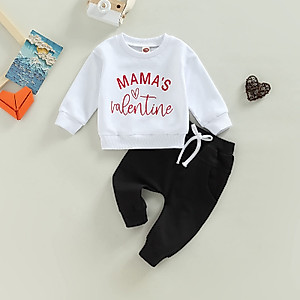 YOKJZJD Infant Toddler Baby Boy Valentines Day Outfits Letter Pullover Sweatshirt Long Sleeve T-Shirt Top Pants Fall Clothes Set (Mama's valentine, 6-12 Months)
