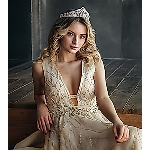 SWEETV Anastasia Tiaras and Crowns for Women, Wedding Tiara for Bride, Rhinestone Queen Crown, Silver Crystal Princess Headpieces for Prom Costume Party