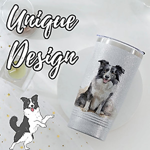 Onebttl Border Collie Gifts for Women/Men, Unique 20oz Border Collie Glitter Tumbler with Lid and Straw, Border Collie Gifts for Birthday, Christmas