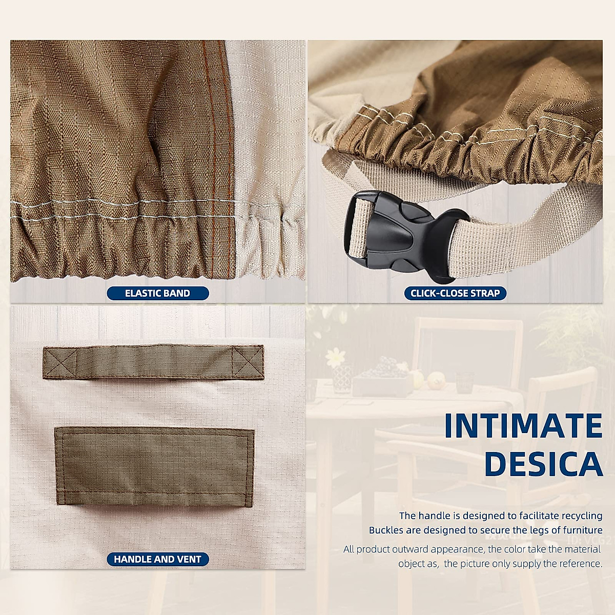 HAMLER Round Outdoor Table Cover, Heavy Duty Outdoor Table Chair Set Covers with Air Vents and Handles, Patio Table Cover Fits up to 110" D x 27.5" H, Brown & Beige