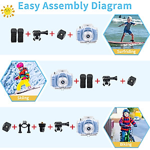 Kids Camera Waterproof Underwater Camera for 3-12 Year Old Boys Girls 2 Inch IPS Screen 1080P HD Digital Kids Video Camera Indoor Outdoor Action Cameras Best Christmas Birthday Gifts