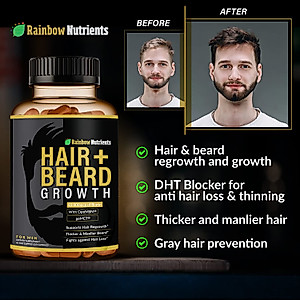 Hair + Beard Growth Vitamins for Men | Biotin 10,000mcg, Collagen, Patented OptiMSM®, goMCT®, Saw Palmetto | 60 Day Supply | Naturally Regrow Stronger, Thicker, Healthier Hair & Stops Hair Los
