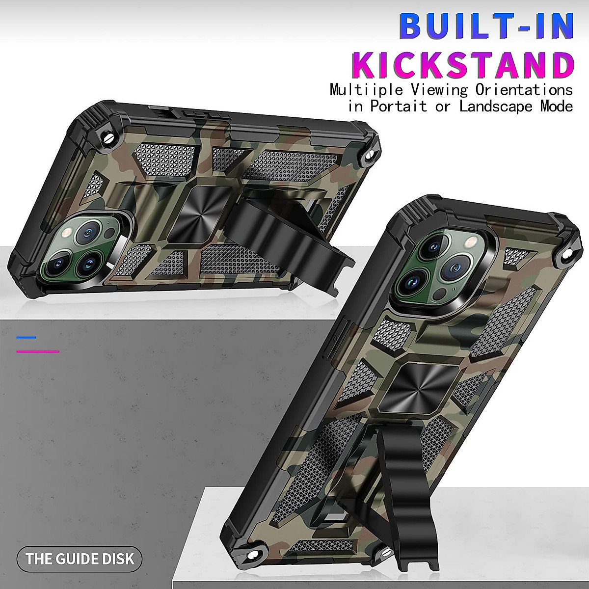 Ephoou Camo Case for Apple iPhone 13 Pro Max with Kickstand, Military Grade Shockproof Cover for iPhone 13 Pro Max Camouflage Army Green