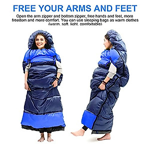 Wearable Sleeping Bag for Adults Compact Lightweight Mummy Sleeping Bags w or Compression Sack for 2-3 Season Camping Backpacking Hiking, Fits 23°F ~ 68°F