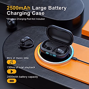 Wireless Earbuds Bluetooth Headphones 130Hrs Playtime with 2500mAh Wireless Charging Case LED Diaplay Hi-Fi Waterproof Over Ear Earphones for Sports Running Workout Gaming
