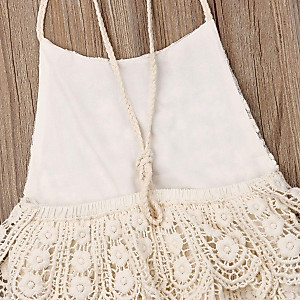 Newborn Infant Baby Girl Clothes Lace Halter Backless Jumpsuit Romper Bodysuit Sunsuit Outfits Set (Off White, 6-12 Months)