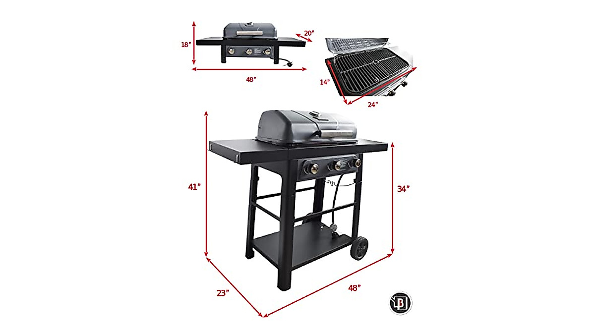 Brand-Man Bronco 3 Burner Propane Grill - Perfect for Tailgating