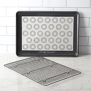 Chicago Metallic Non-Stick Jelly Roll Pan with Mat and Cooling Rack, 3-Piece, Gray
